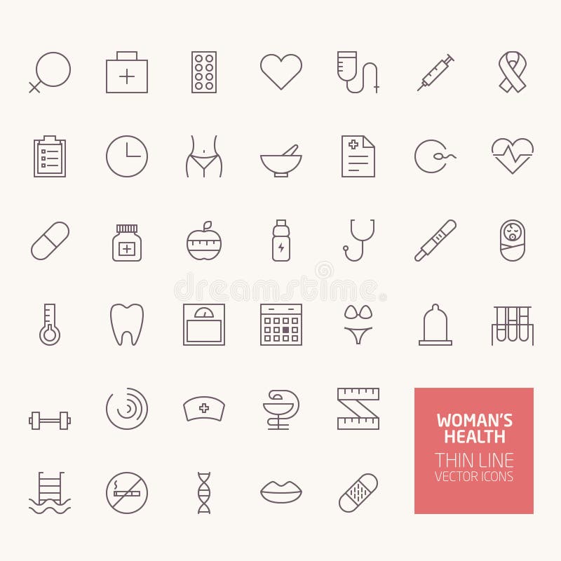 Womans Health Outline Icons Stock Vector - Illustration of fitness ...