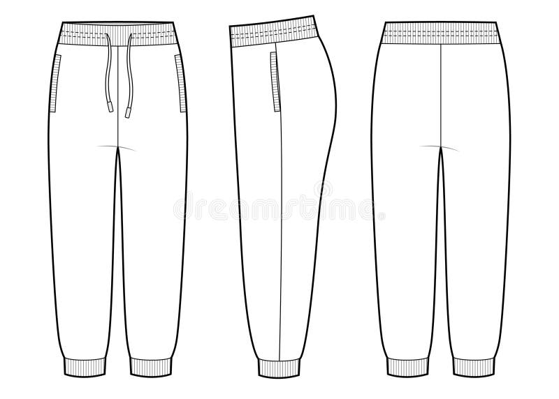 Womans Home Joggers Front, Back and Side Views Stock Vector ...