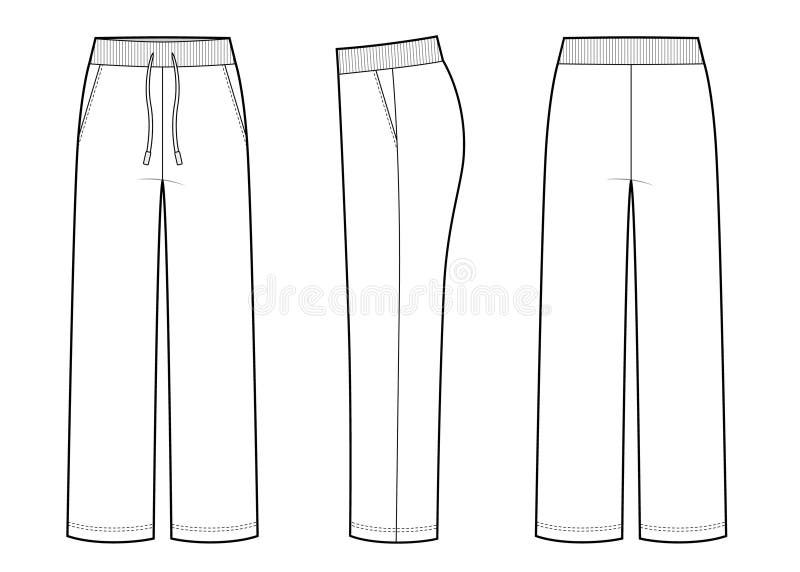 Womans Home Pants Front, Back and Side Views Stock Illustration ...
