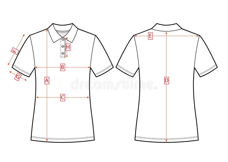 Womans Polo Size Chart. Front and Back Views Sketch Stock Vector ...