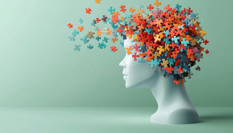 Womans Silhouette with Colorful Puzzle Pieces Symbolizing Creativity ...