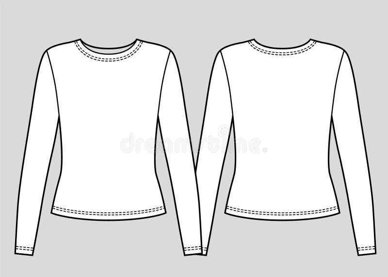 Womans T-shirt Template with Long Sleeves. Stock Vector - Illustration ...
