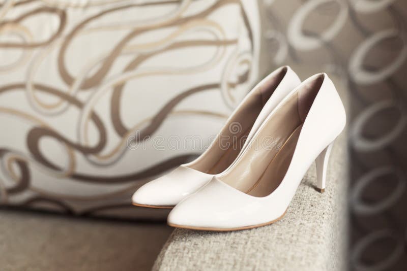 Womans White Wedding Leather Shoes Stock Image - Image of stylish ...