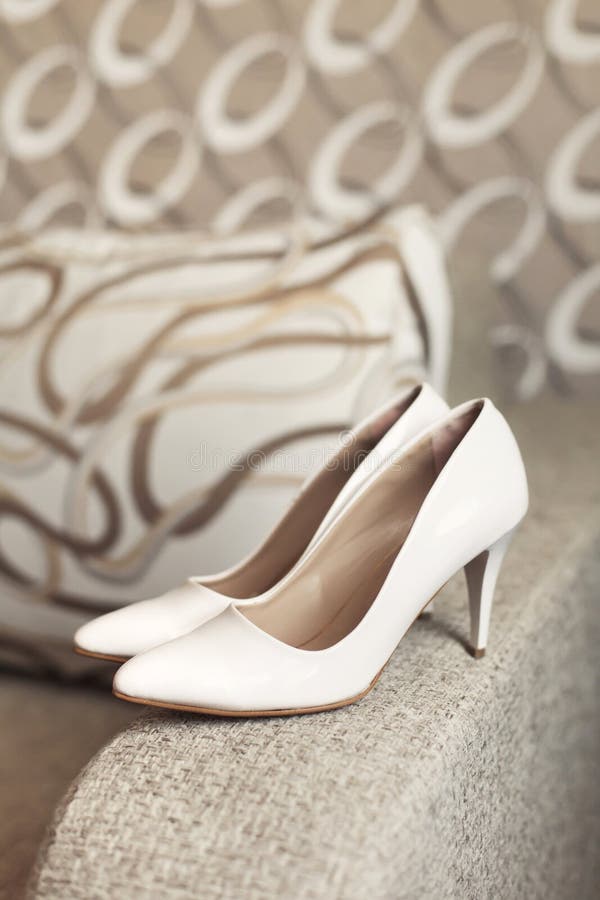 Womans White Wedding Leather Shoes Stock Photo - Image of womans ...