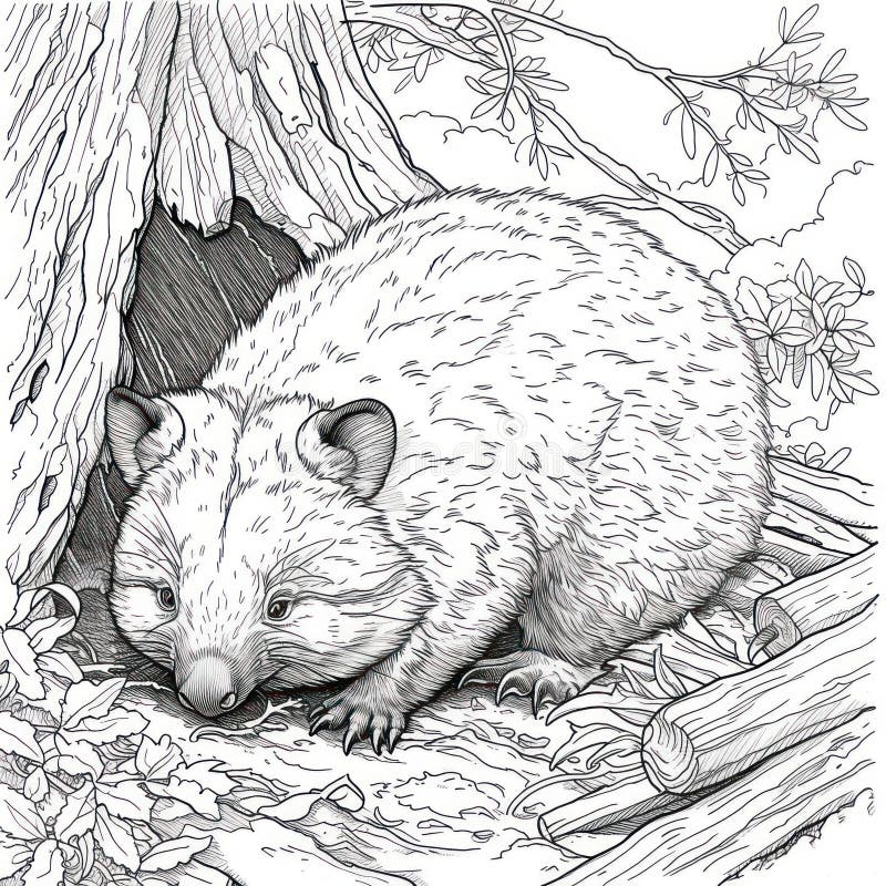 Wombat Drawing Coloring Book Page Stock Illustration - Illustration of ...