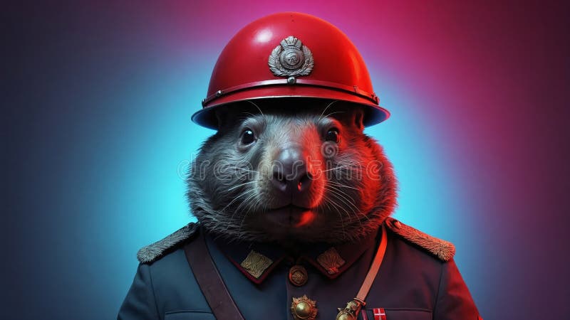 Wombat General Posing with Red Helmet and Uniform. AI Generated Stock ...
