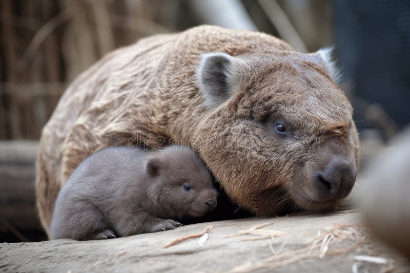 Wombat with Its Newborn Baby in Its Pouch Stock Illustration ...
