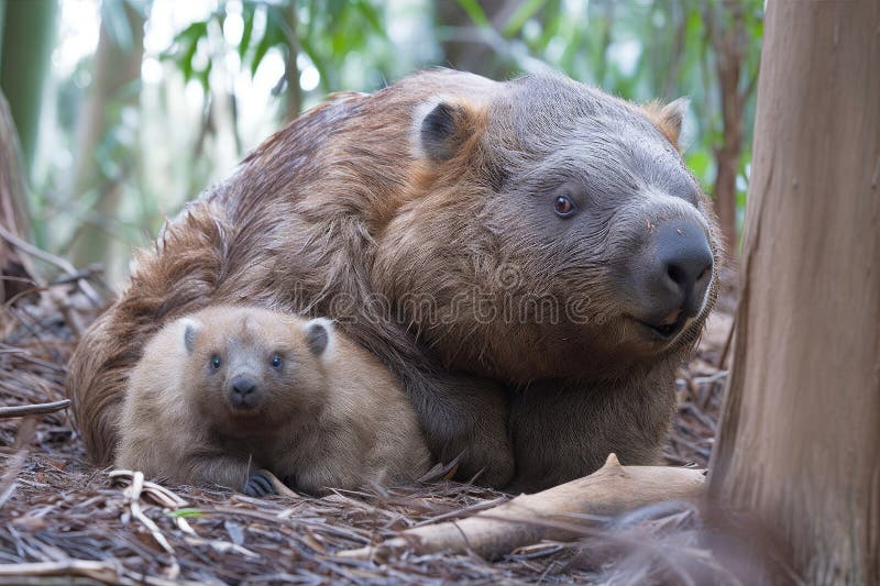 Wombat with Its Newborn Baby in Its Pouch Stock Illustration ...