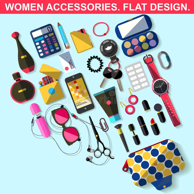 Women Accessories. Flat Design Stock Illustration - Illustration of ...