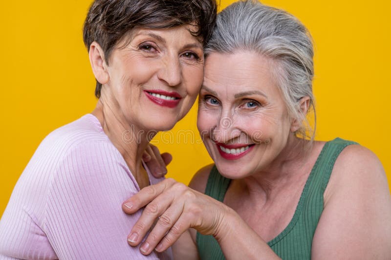 Active Senior Women Standing Close and Smiling Happily Stock Image ...