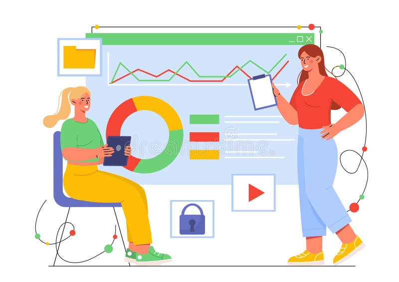 Women Analyze Charts and Graphs Concept Stock Vector - Illustration of ...