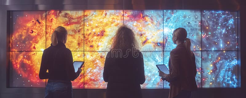Women Analyzing Cosmic Data on Large Digital Screens. Space Research ...