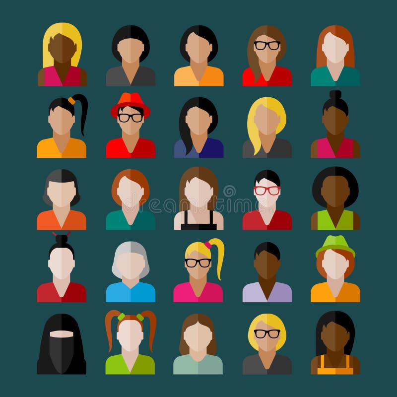 Women Appearance Icons. People Flat Icons Collection Stock Vector ...