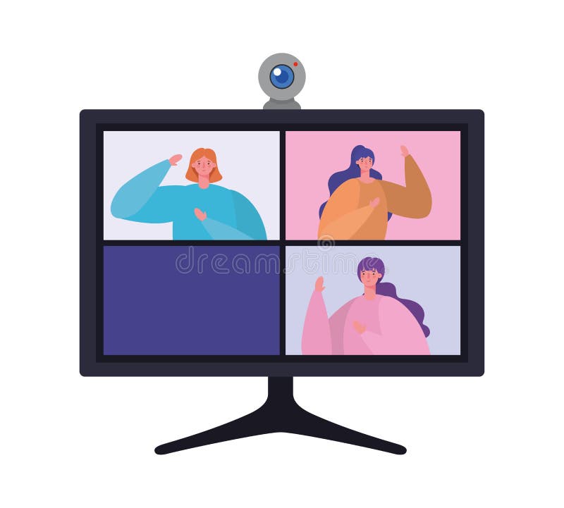 Women Avatars on Computer in Video Chat Conference Vector Design Stock ...