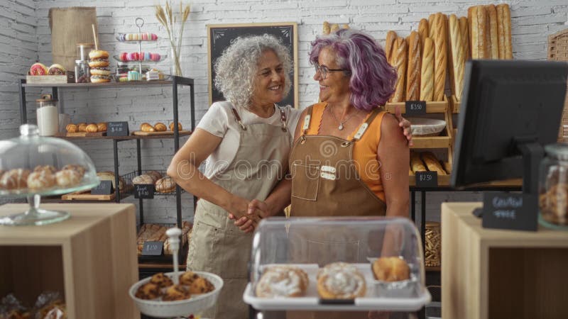 Women Bakers Working in a Cozy Bakery Interior Sharing a Handshake ...