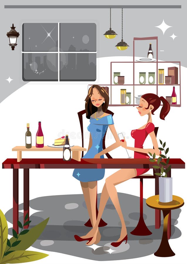 Women in a Bar. Vector Illustration Decorative Design Stock Vector ...