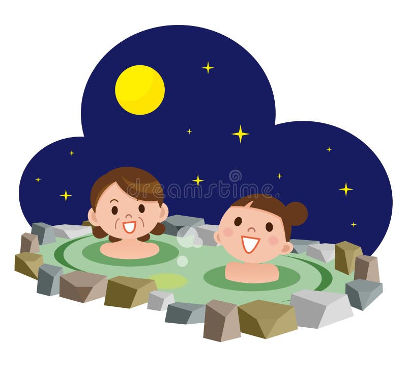 Women Bathing in Hot Springs Stock Vector - Illustration of full, sake ...