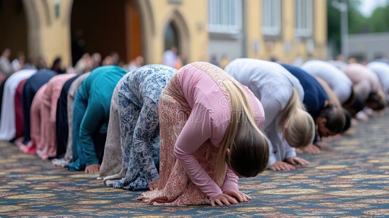 Women Bowing Heads in Collective Prayer Outdoors Stock Photo - Image of ...