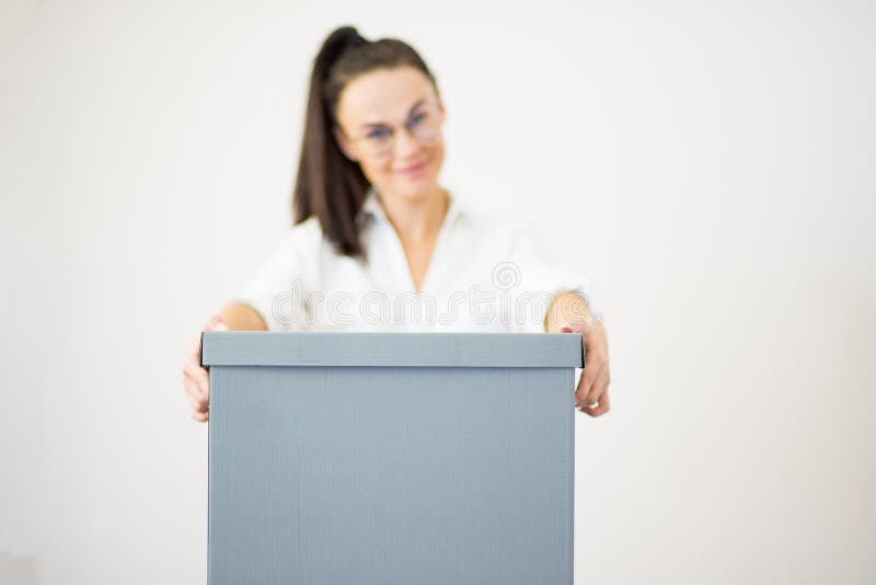 Women with Box, on White Wall Stock Image - Image of business, postal ...
