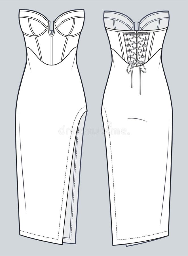 Women Bustier Dress Technical Fashion Illustration Corset Strapless