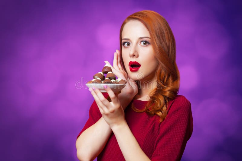 Awesome Caucasian Woman with Donut Posing Over Pink Background Stock ...