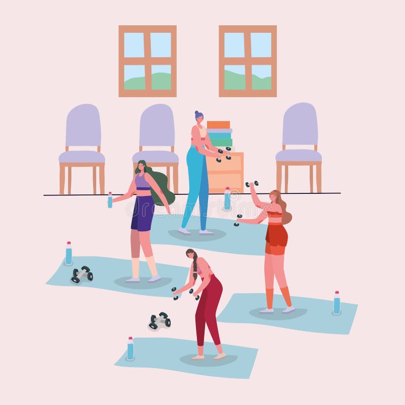 Women Cartoons Doing Exercise at Home Vector Design Stock Vector ...