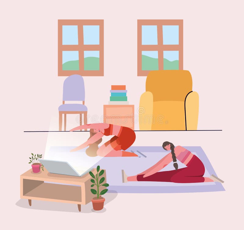 Women Cartoons Doing Exercise at Home Vector Design Stock Vector ...