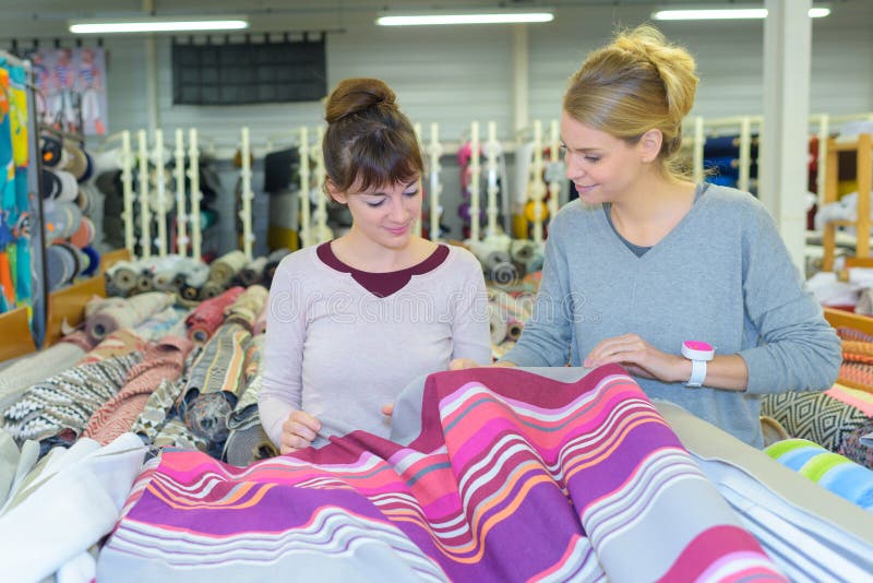 Women Choosing Material in Haberdashery Store Stock Photo - Image of ...