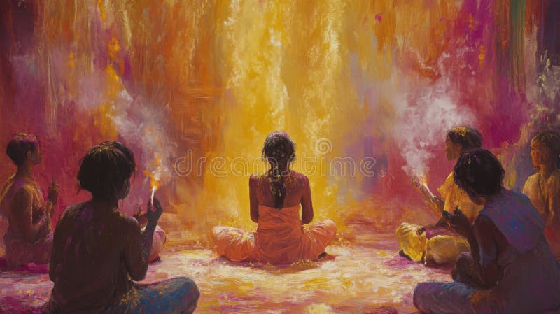 Women in Circle Performing a Spiritual Ritual with Incense Stock ...