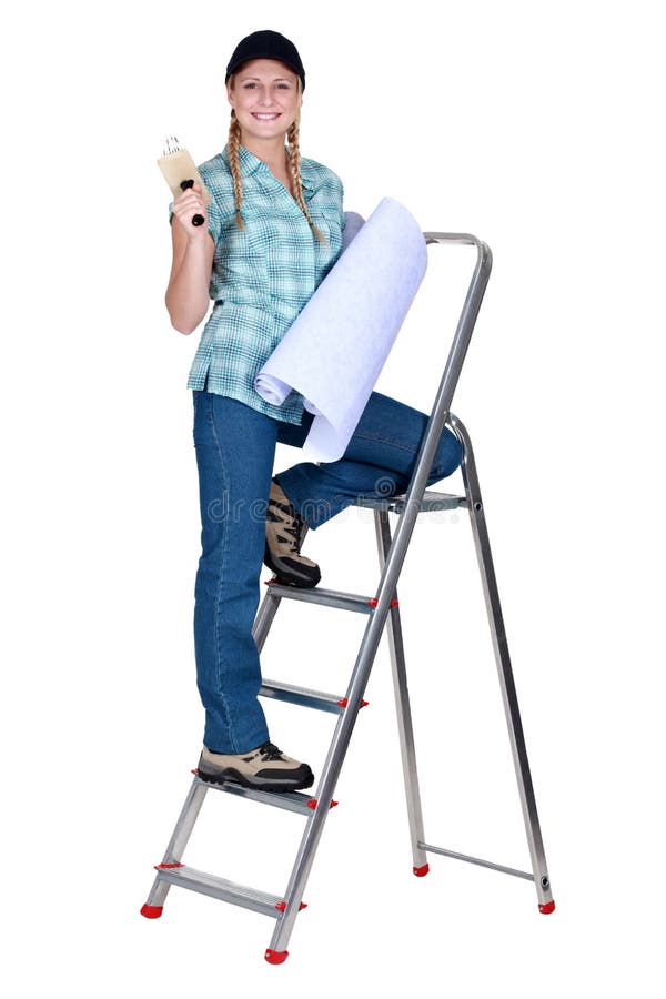Women Climbing a Step Ladder Stock Image - Image of cumbersome, gentle ...