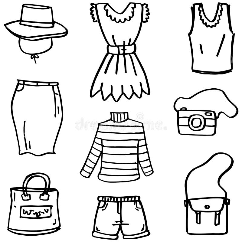 Women Clothes Set of Doodles Stock Vector - Illustration of garment ...