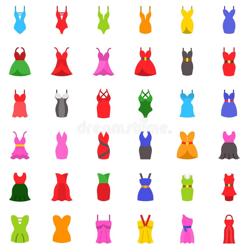 Women Clothing Vector Icon Set, Flat Style Stock Vector - Illustration ...