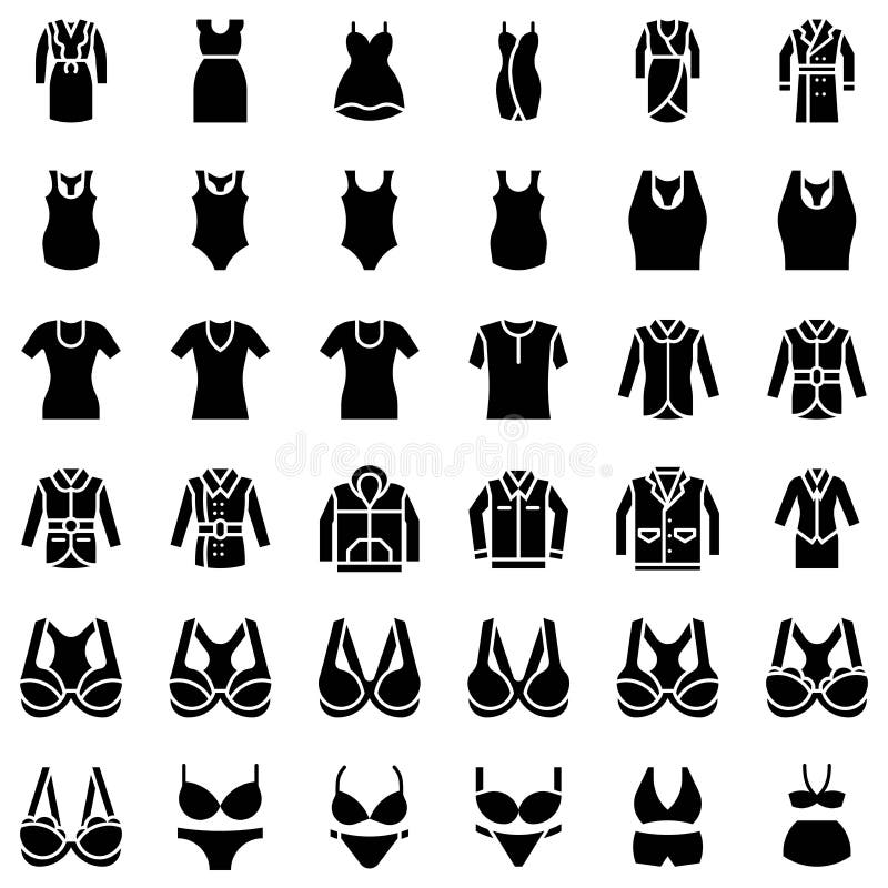 Women Clothing Vector Icon Set, Solid Style Stock Vector - Illustration ...