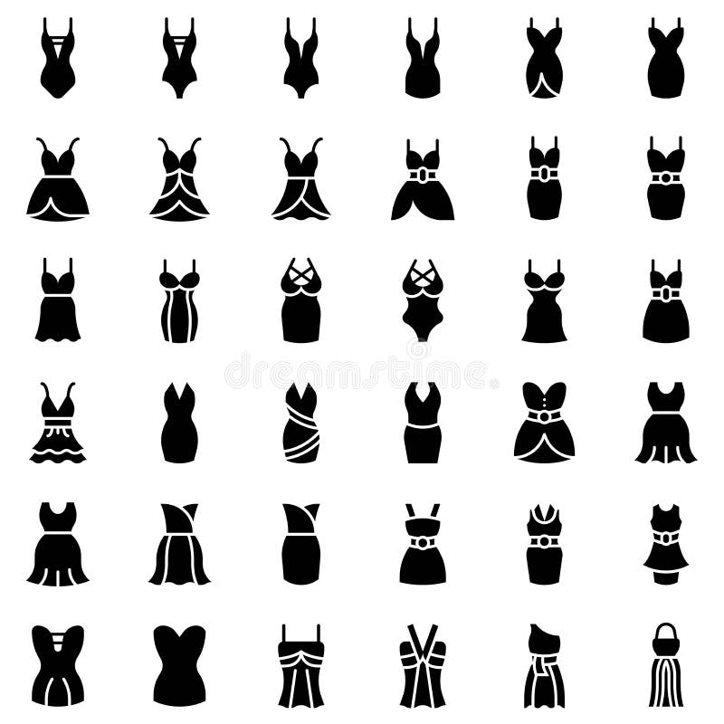 Women Clothing Vector Icon Set, Solid Style Stock Vector - Illustration ...