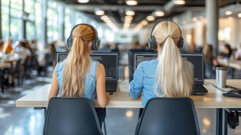 Women Coding in Office stock illustration. Illustration of bright ...