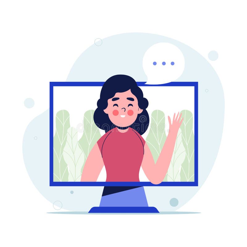 Women Communicating through Video Call on Computer Stock Vector ...