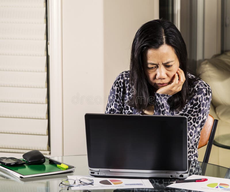 Women Confused from Information on Computer Stock Photo - Image of ...