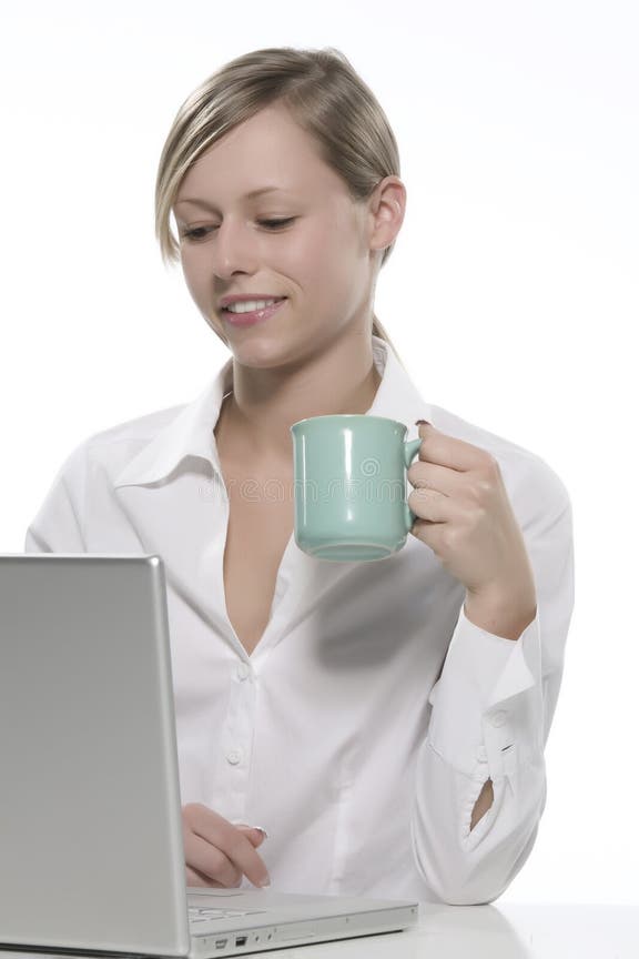Women with Cup of Coffee and Computers Stock Image - Image of home ...