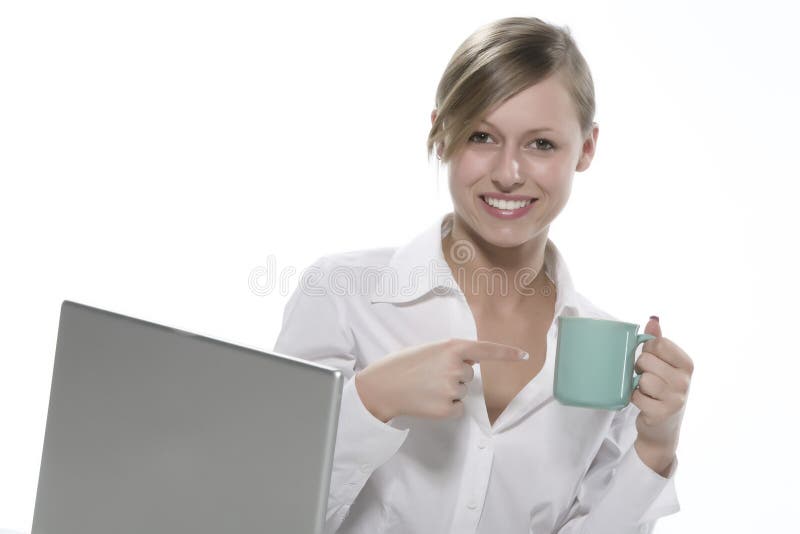 Women with Cup of Coffee and Computers Stock Photo - Image of adult ...