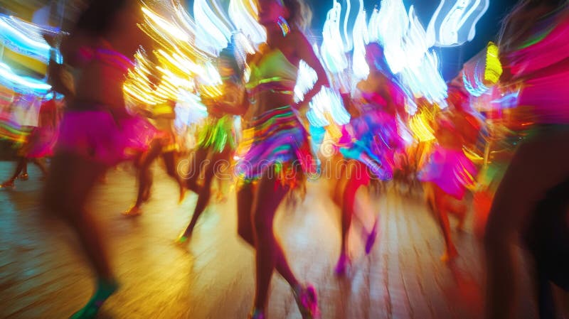Women Dancing at Night Carnival with Bright Lights Motion Blur Stock ...