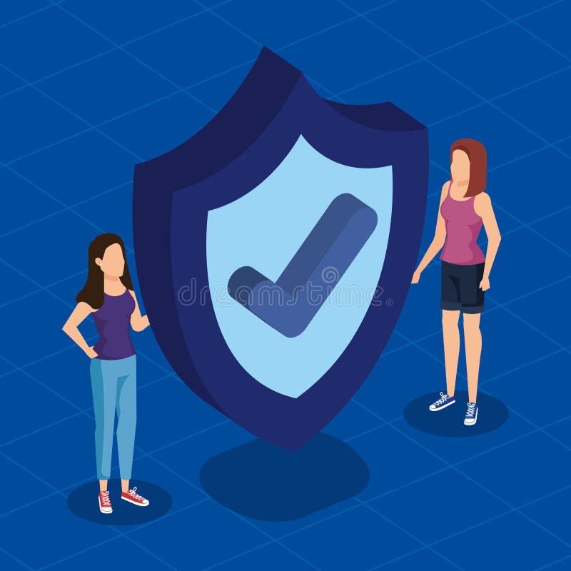 Women with Digital Shield Security Technology Stock Illustration ...