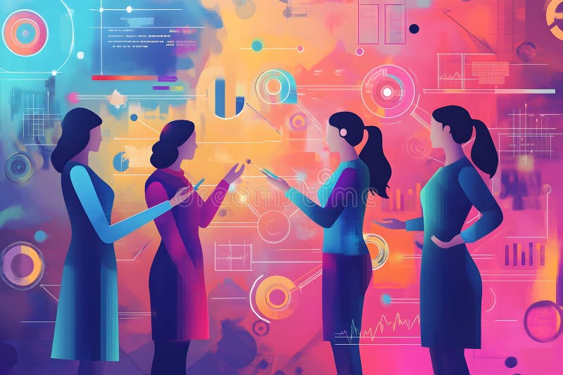 Women Discussing Data Visualizations Presentation Showing Graphs Charts ...