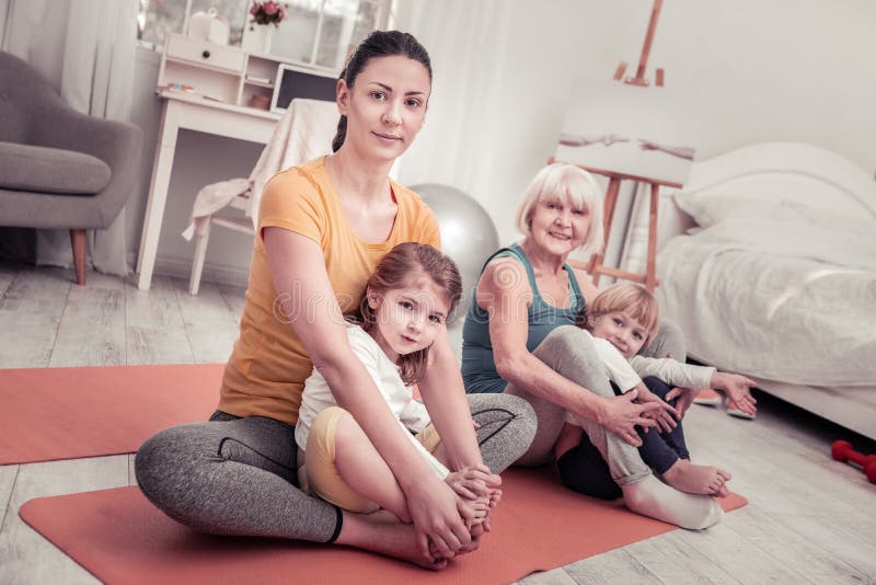 Women Doing Yoga Training for Children at Home Stock Image - Image of ...