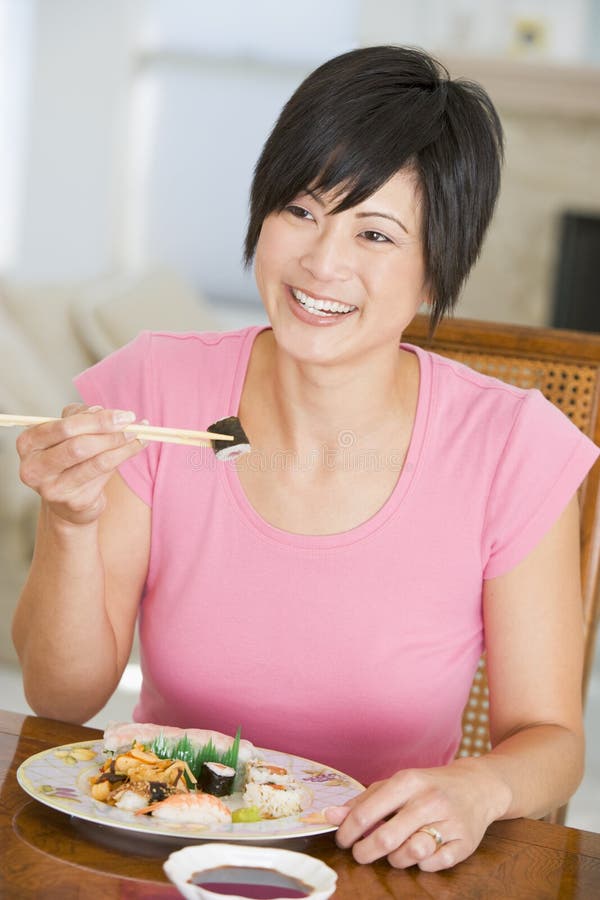 Women Eating Meal, Mealtime with Chopsticks Stock Image - Image of ...