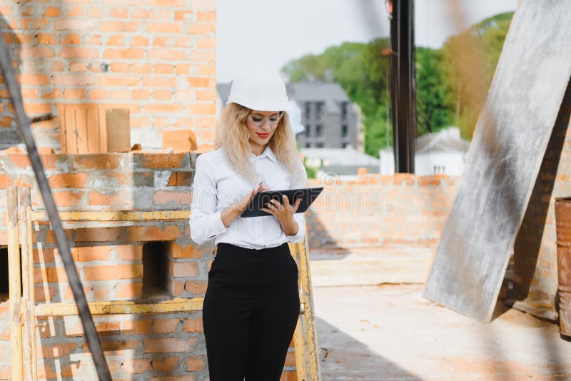 Women Engineer Look at Building Glass. Stock Photo - Image of girl ...