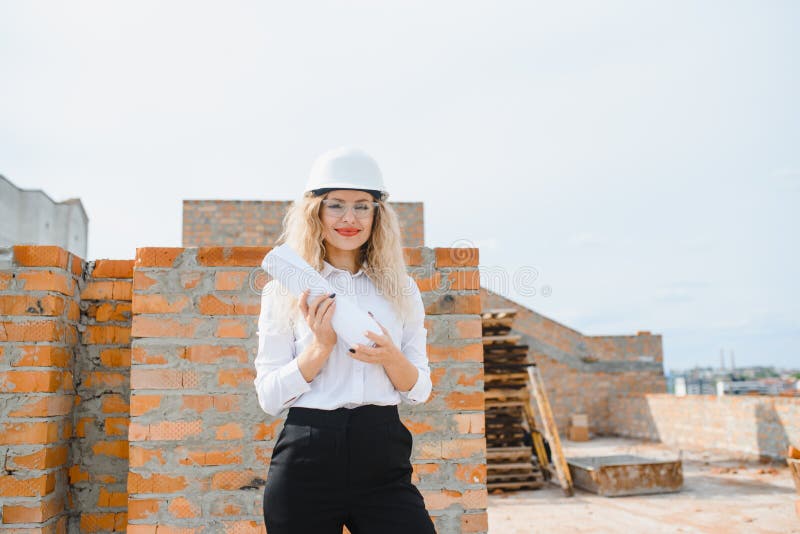 Women Engineer Look at Building Glass. Stock Image - Image of face ...