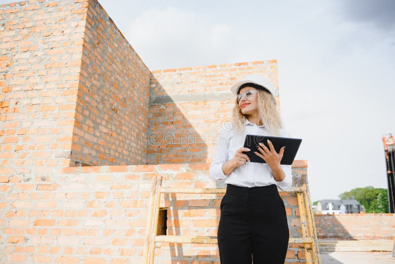 Women Engineer Look at Building Glass. Stock Photo - Image of engineer ...
