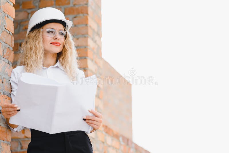 Women Engineer Look at Building Glass Stock Image - Image of industrial ...