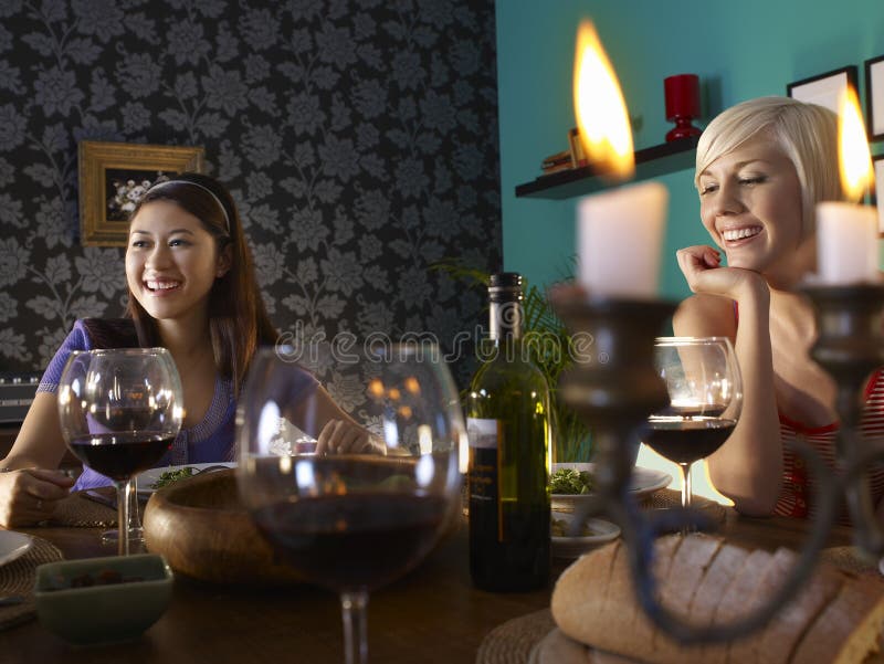 Women Enjoying Dinner Party Stock Image - Image of bottle, house: 33898187