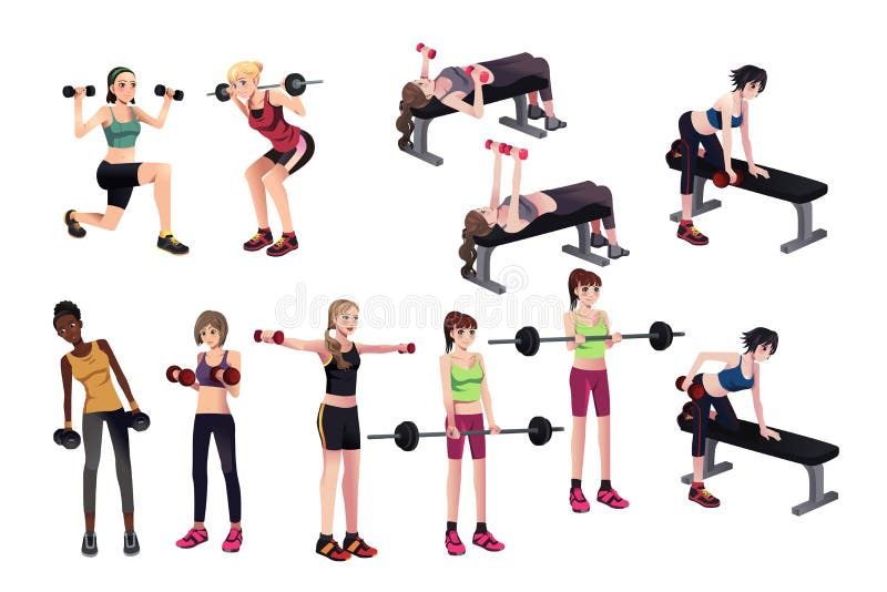 Woman Dumbbell Workout Fitness and Exercises. Stock Vector ...